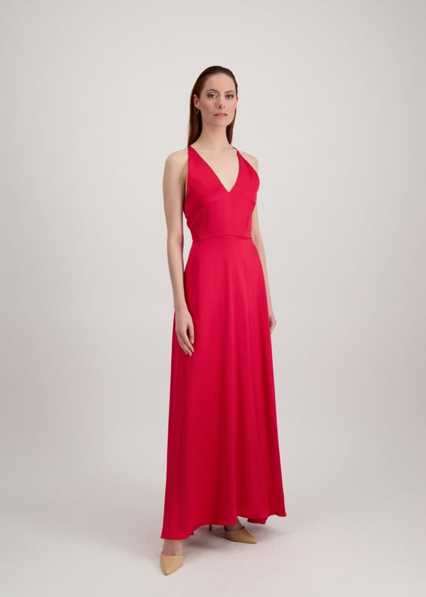 Robe d'été sans manche en satin de soie rouge - pièce créateur SADEONE ...